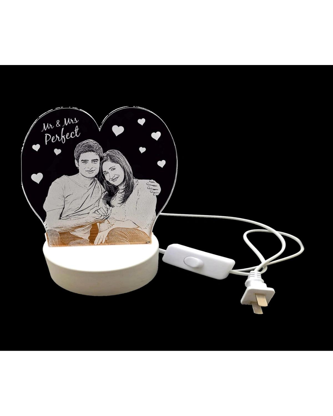 Laser Engraved customised LED Acrylic photo glass like heart frame – Zupppy
